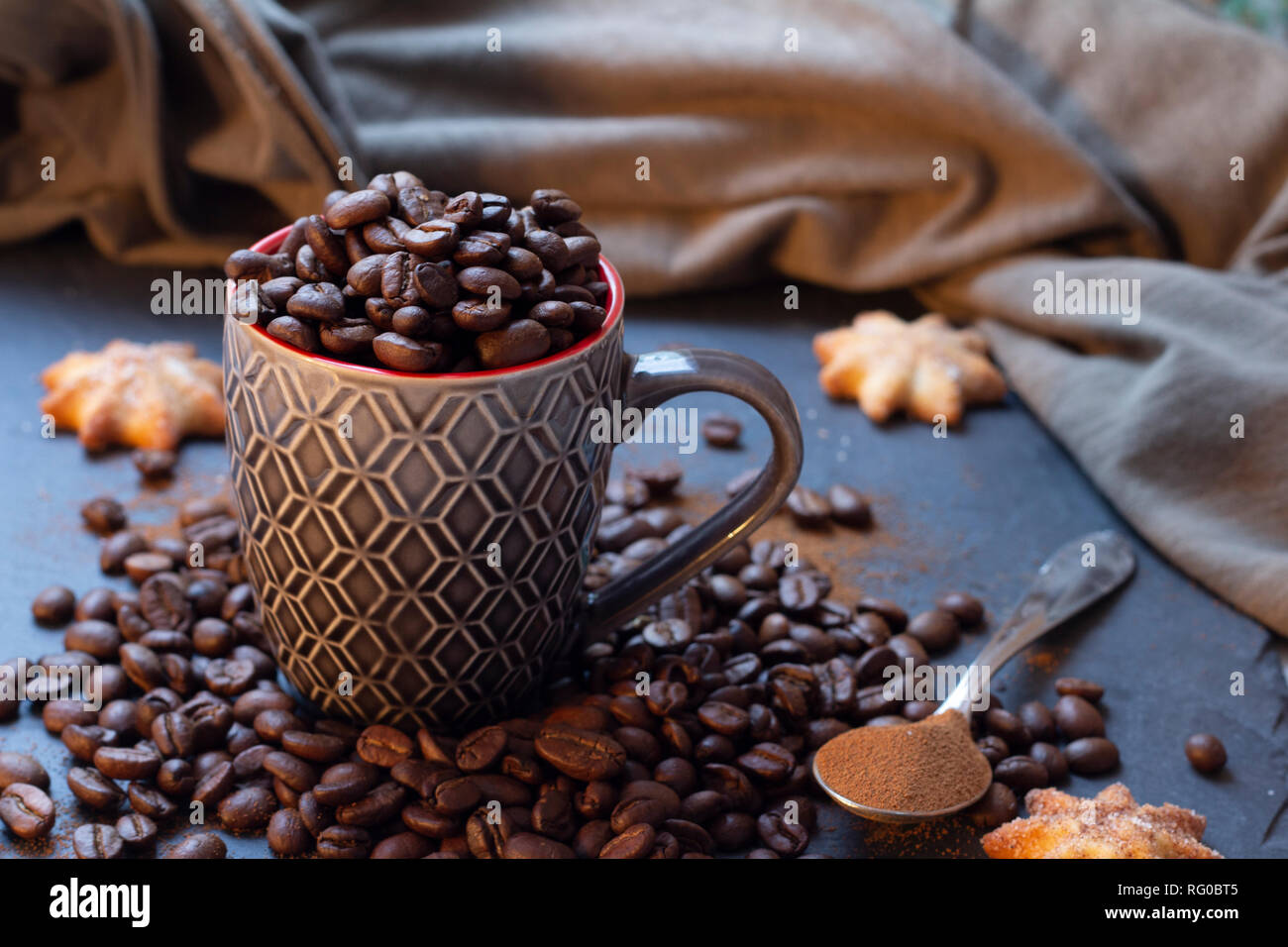 cup full of coffee beans. coffee still life Stock Photo - Alamy