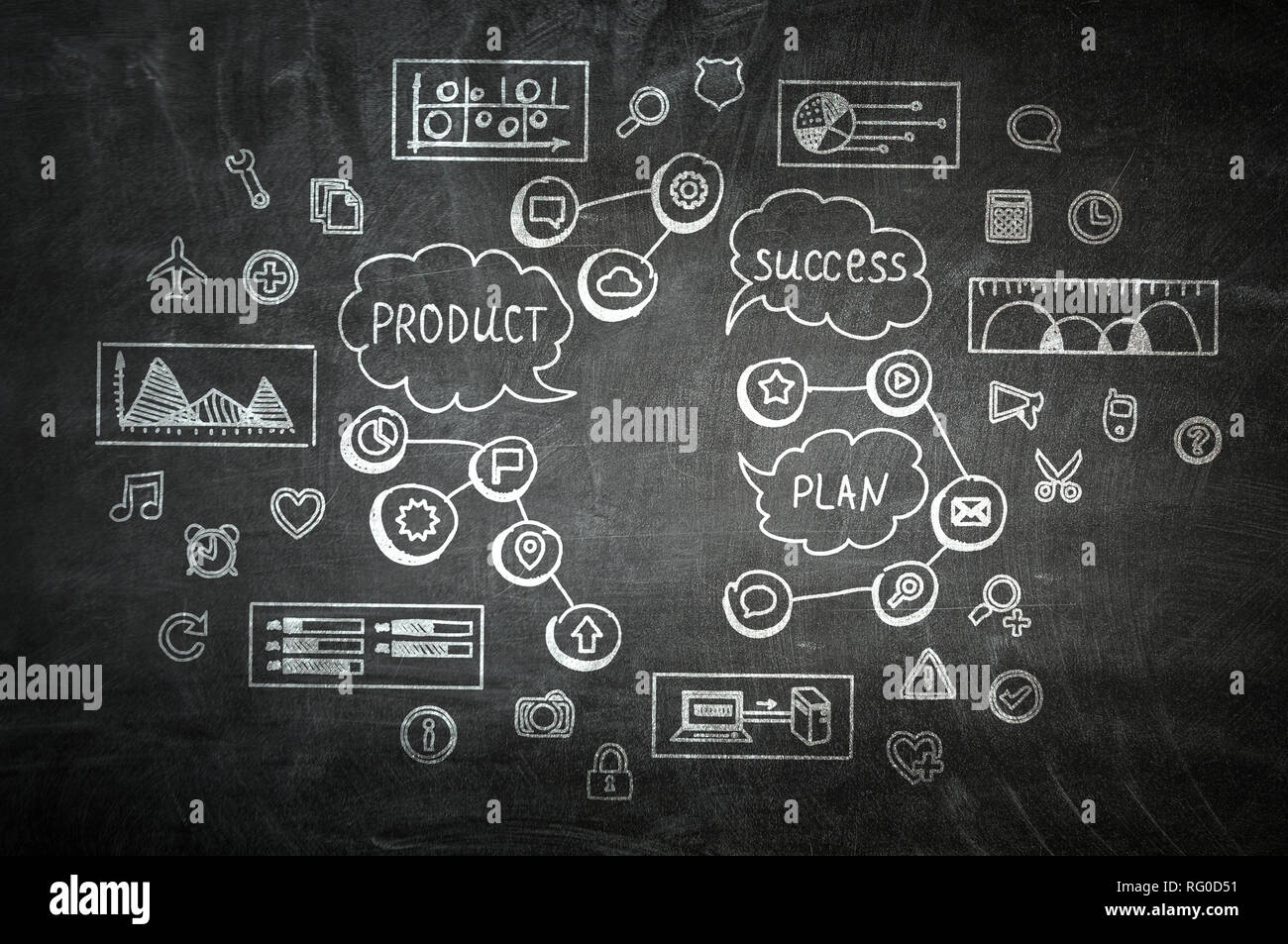 Chalkboard with drawn business success strategy sketches Stock Photo ...