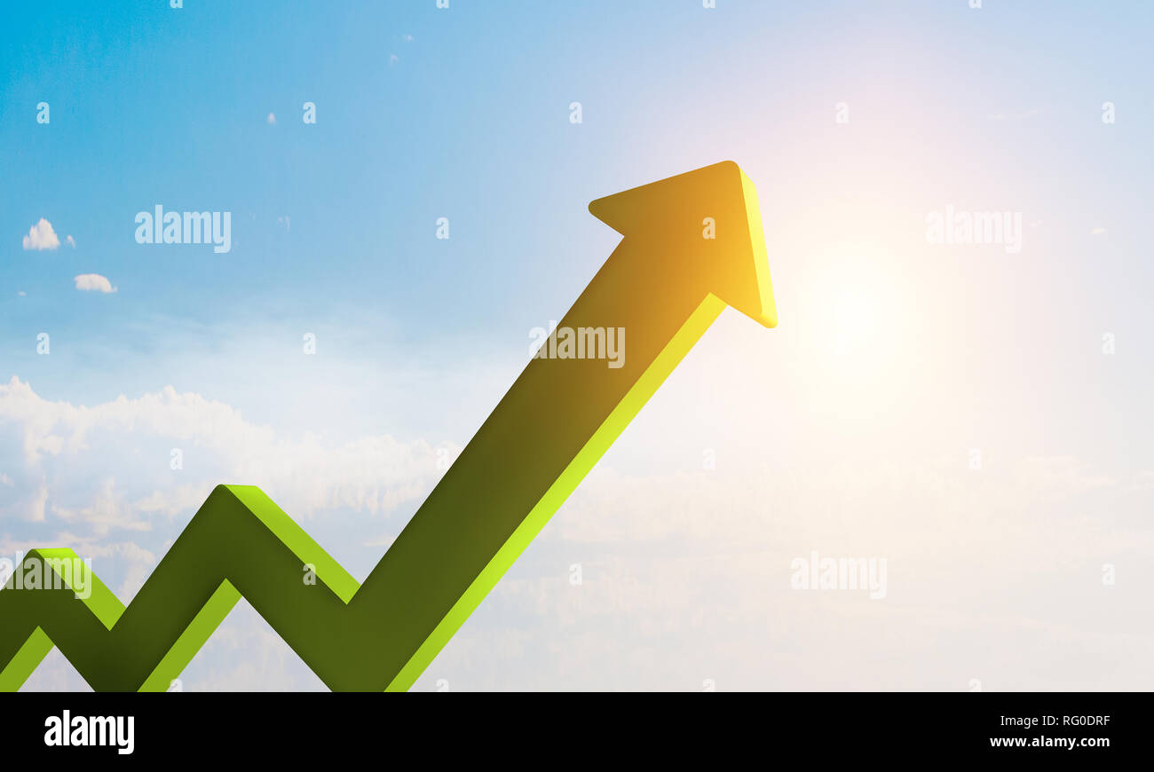 One big arrow outdoor as symbol of growth and progress. Mixed media ...