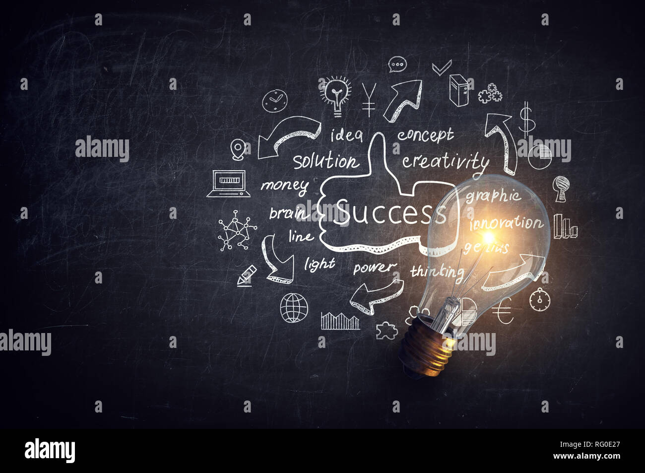Glowing light bulb as symbol for success idea Stock Photo - Alamy