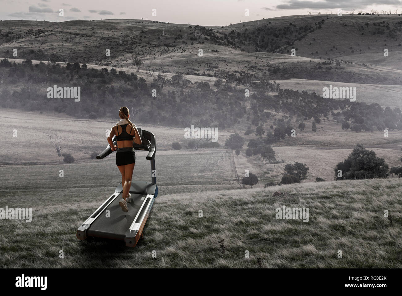 Back view girl on treadmill hi-res stock photography and images - Alamy