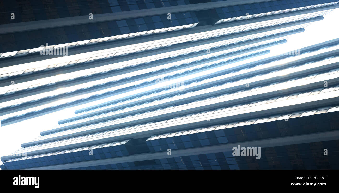 Bottom angle view of glass blue building Stock Photo - Alamy