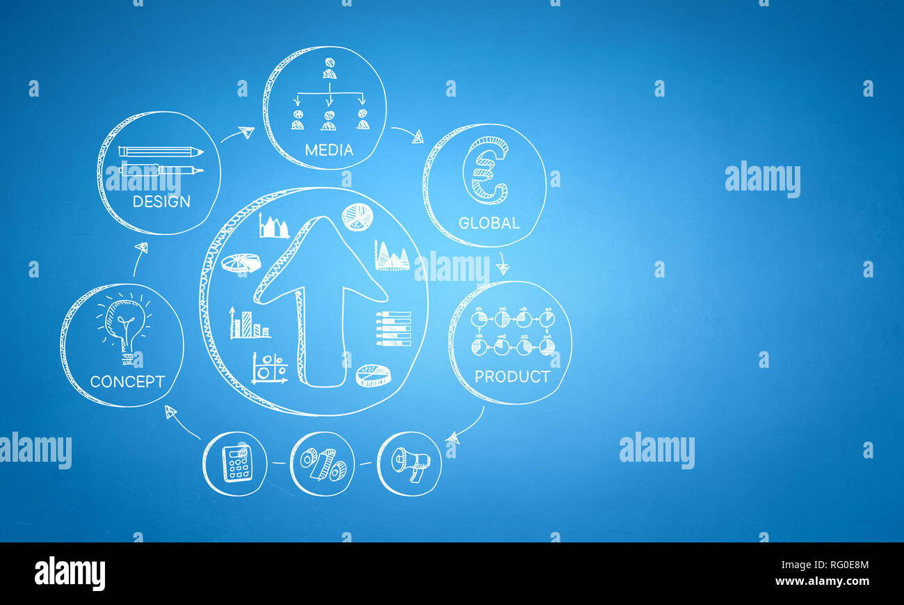 Background image with business success sketches on color backdrop Stock ...