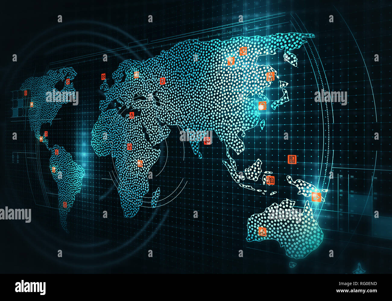 Media user panel with interface and digital world map Stock Photo - Alamy