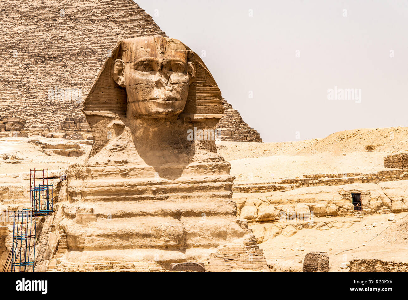 Egyptian Great Sphinx full body portrait head,with pyramids of Giza ...
