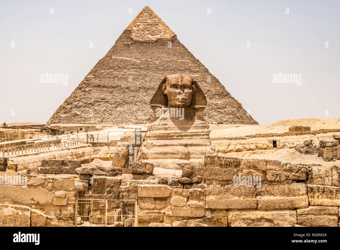 Egyptian Great Sphinx full body portrait head,with pyramids of Giza ...