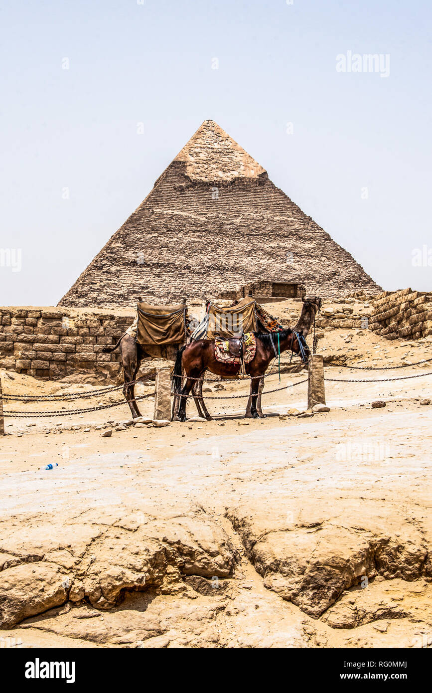 The Great Pyramids of Giza in the desert near Cairo in Egypt unesco ...