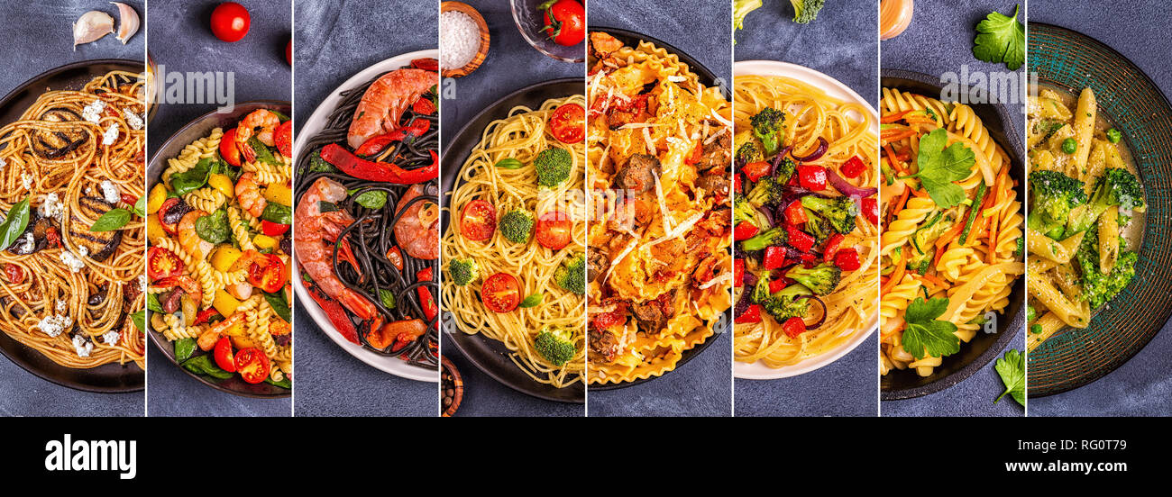 Collage of various pasta dishes, top view Stock Photo - Alamy