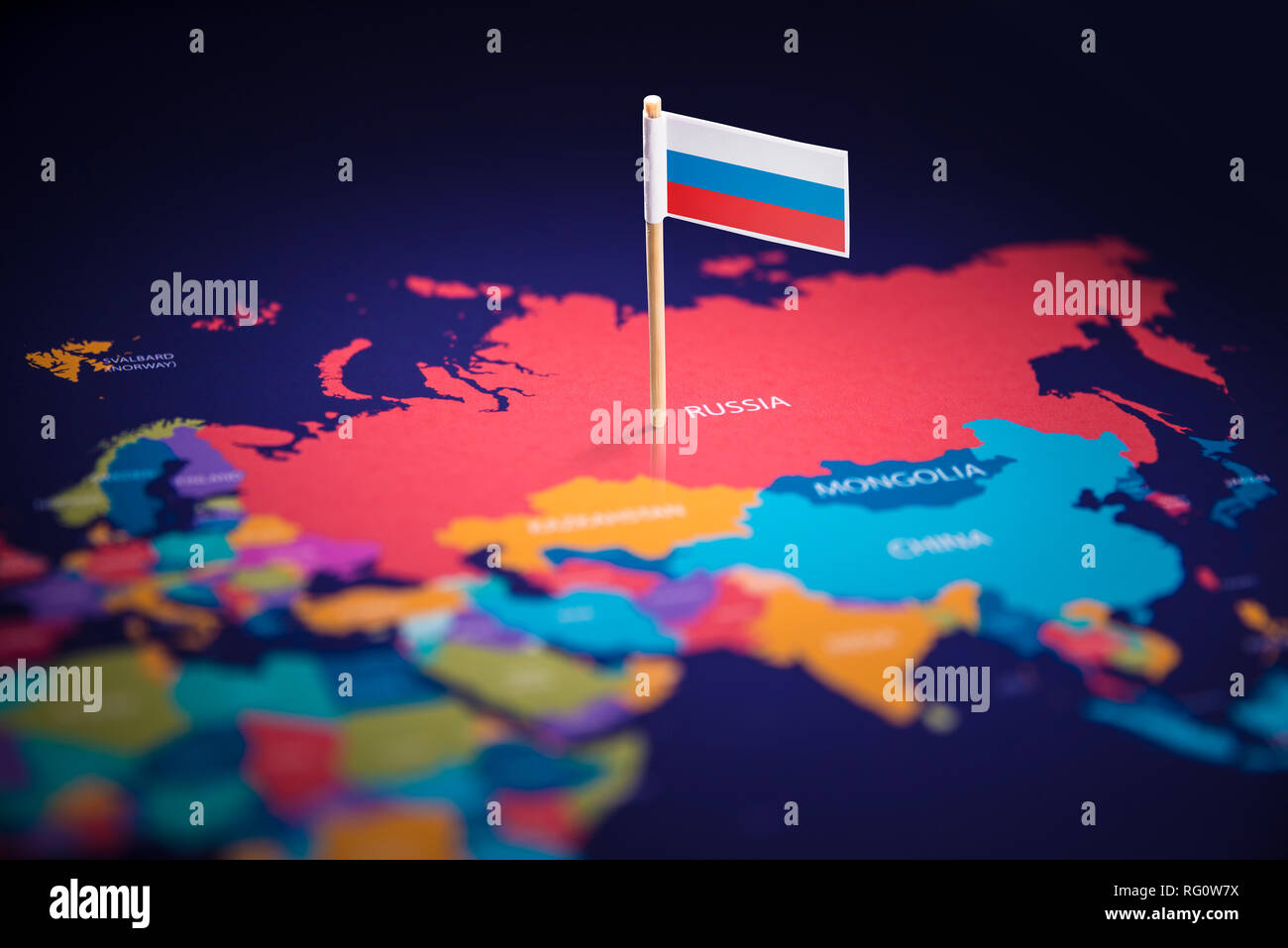 Russia marked with a flag on the map Stock Photo - Alamy