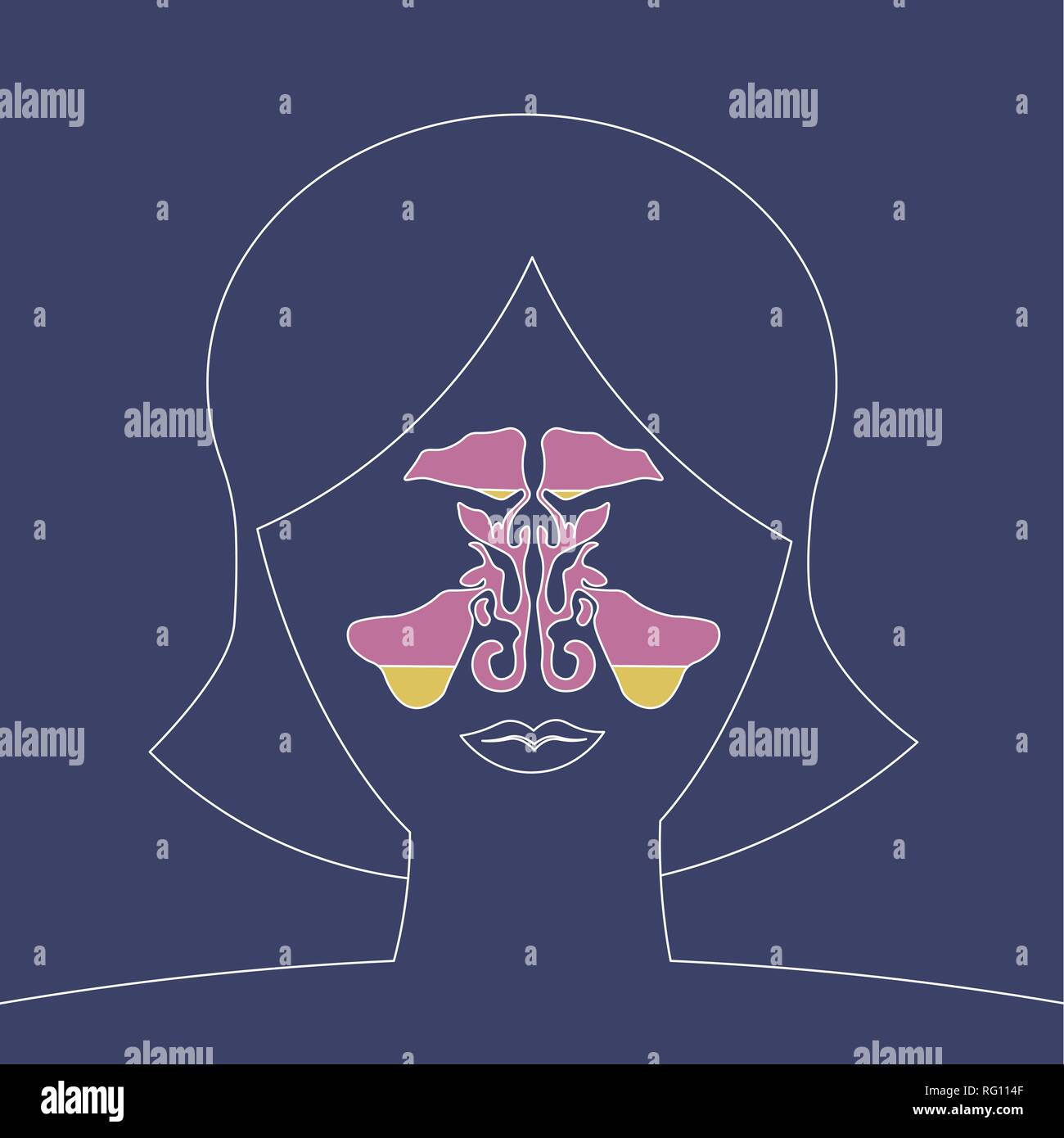 sinusitis disease, vector nose illustration, sinus anatomy, human ...