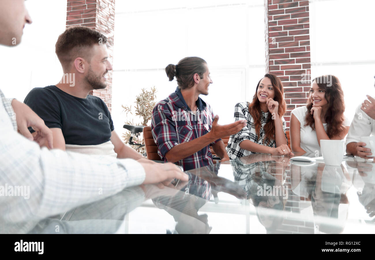 bottom view.creative team talking Stock Photo - Alamy