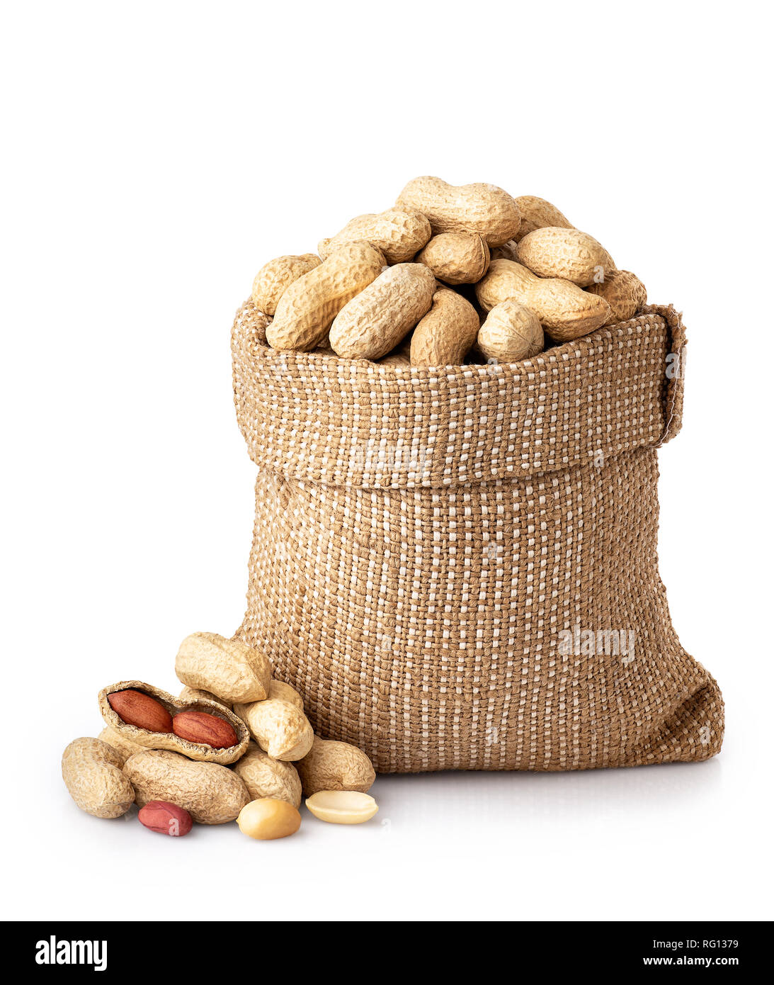 unshelled peanuts in sack isolated on white background Stock Photo - Alamy