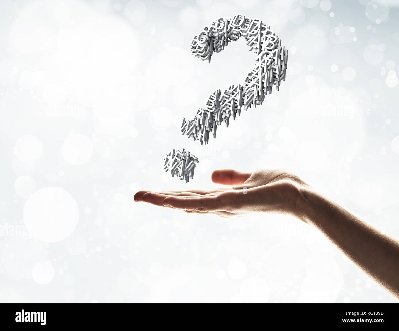 Answer all your questions concept presented by question sign in palm ...