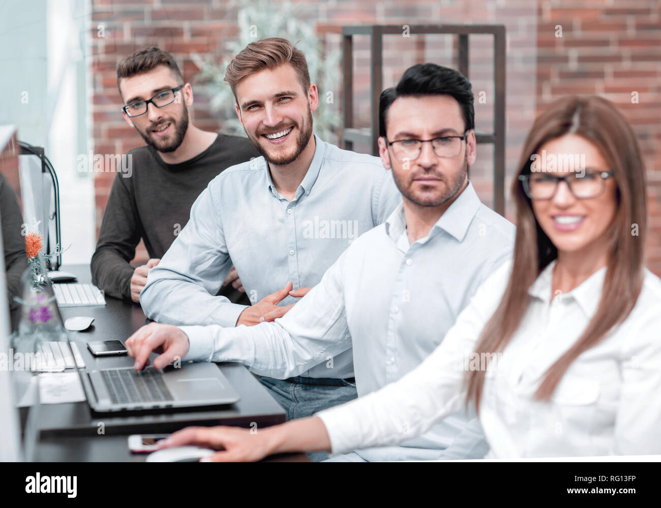 employees of the business center, sitting in the computer room Stock ...