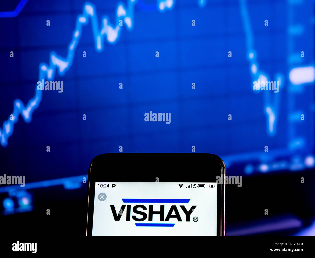 Vishay Intertechnology Semiconductor manufacturing company logo seen displayed on a smart phone ...