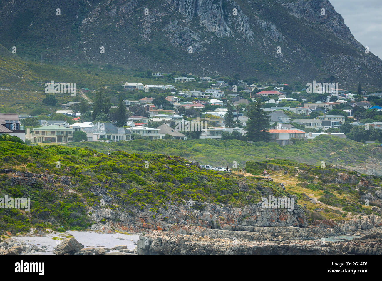 Coastal town of Hermanus and beautiful mountains, South Africa Stock ...