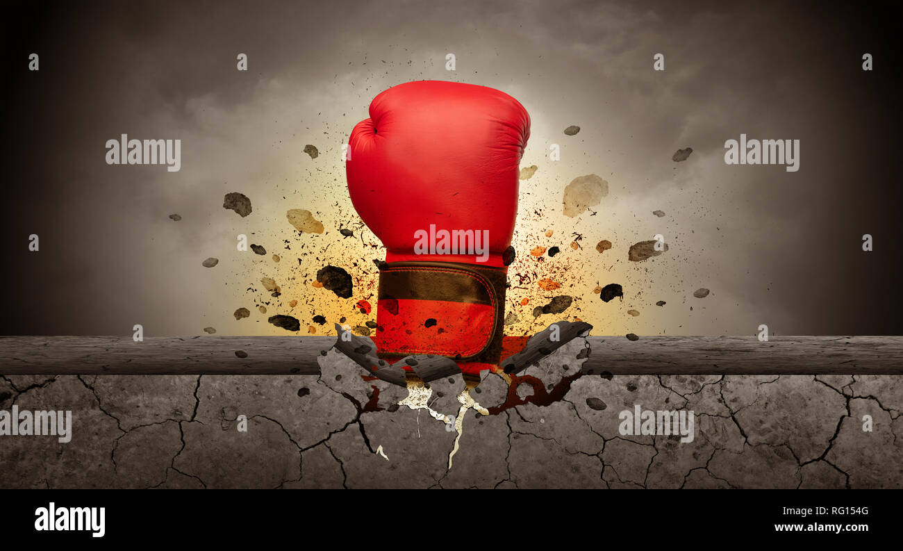 Big hand hits intense and breaks a crass stonewall Stock Photo - Alamy