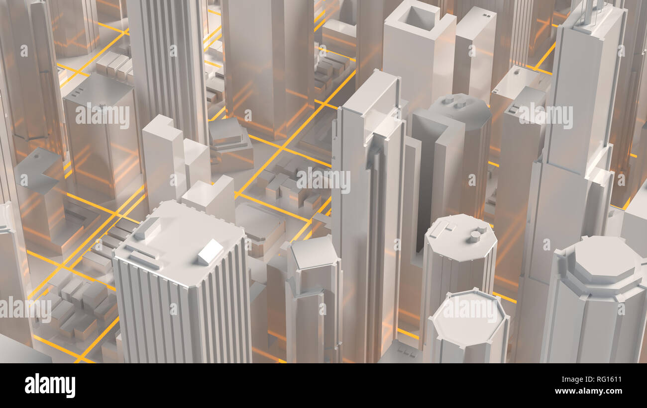 Techno mega city skyscrapers. Urban and futuristic technology concepts ...