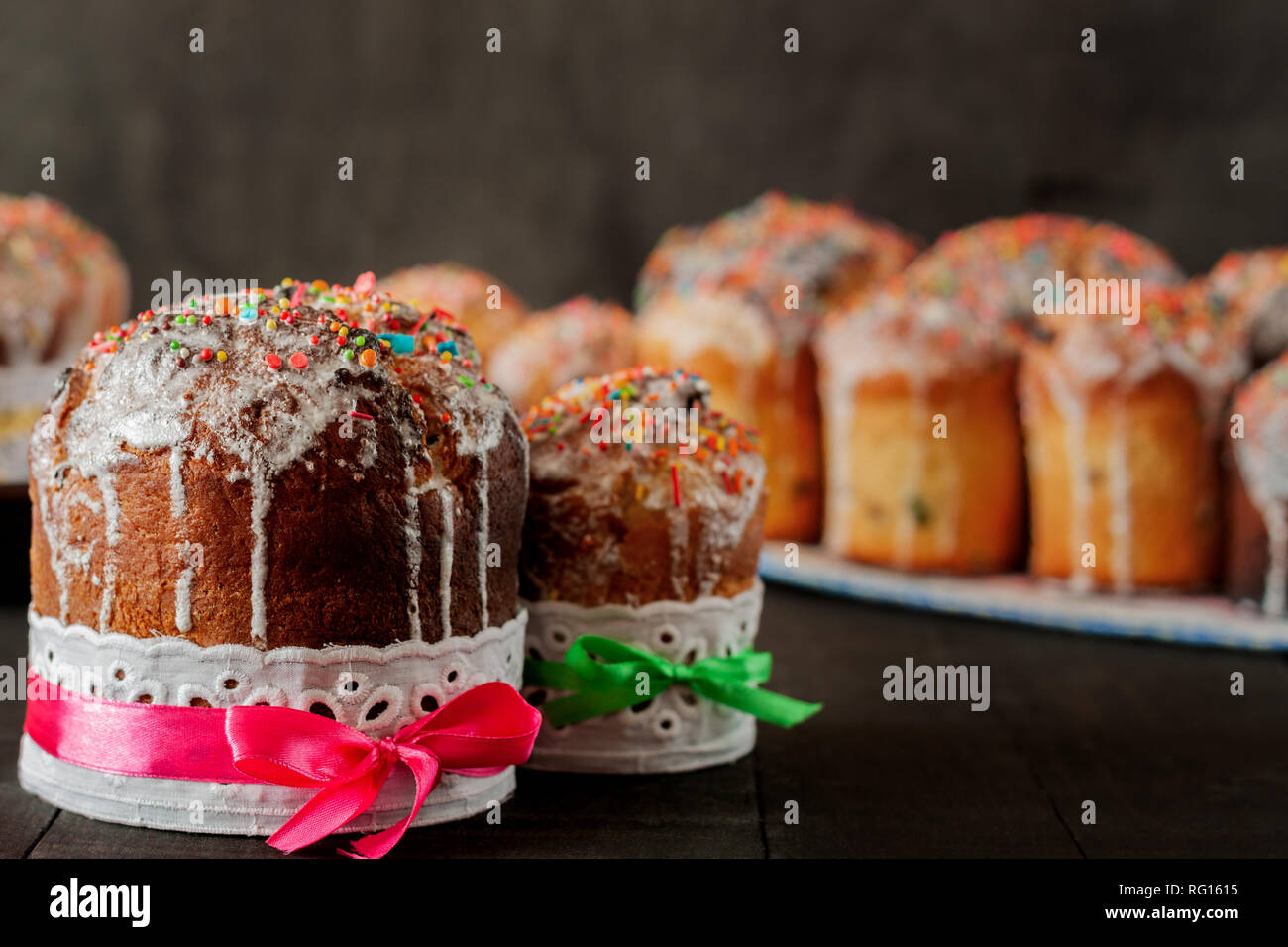 Traditional Orthodox Christian Easter food. Easter cake on the table ...