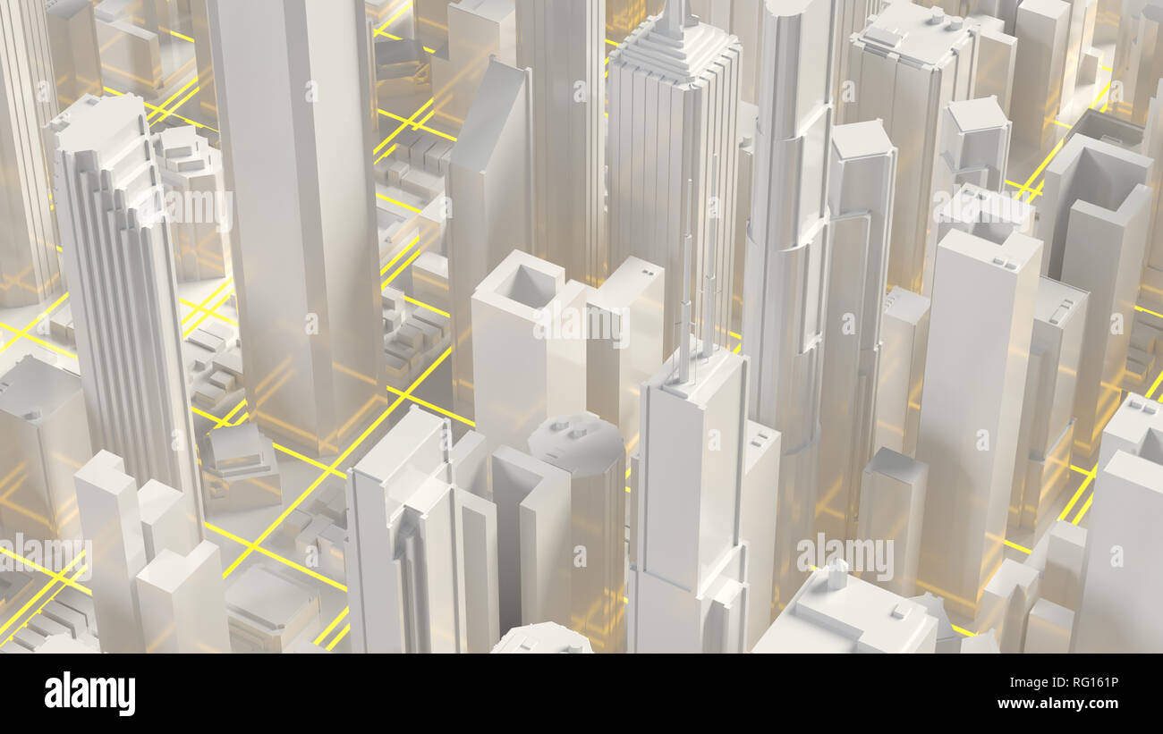 City skyline 3d rendering. Techno mega city skyscrapers Stock Photo - Alamy