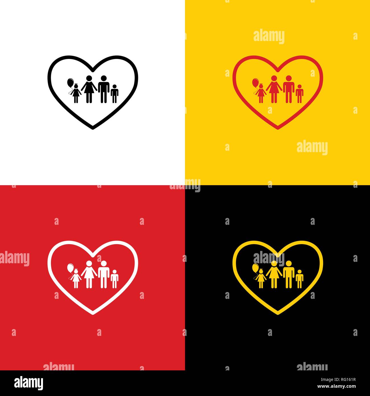 Family sign illustration in heart shape. Vector. Icons of german flag ...