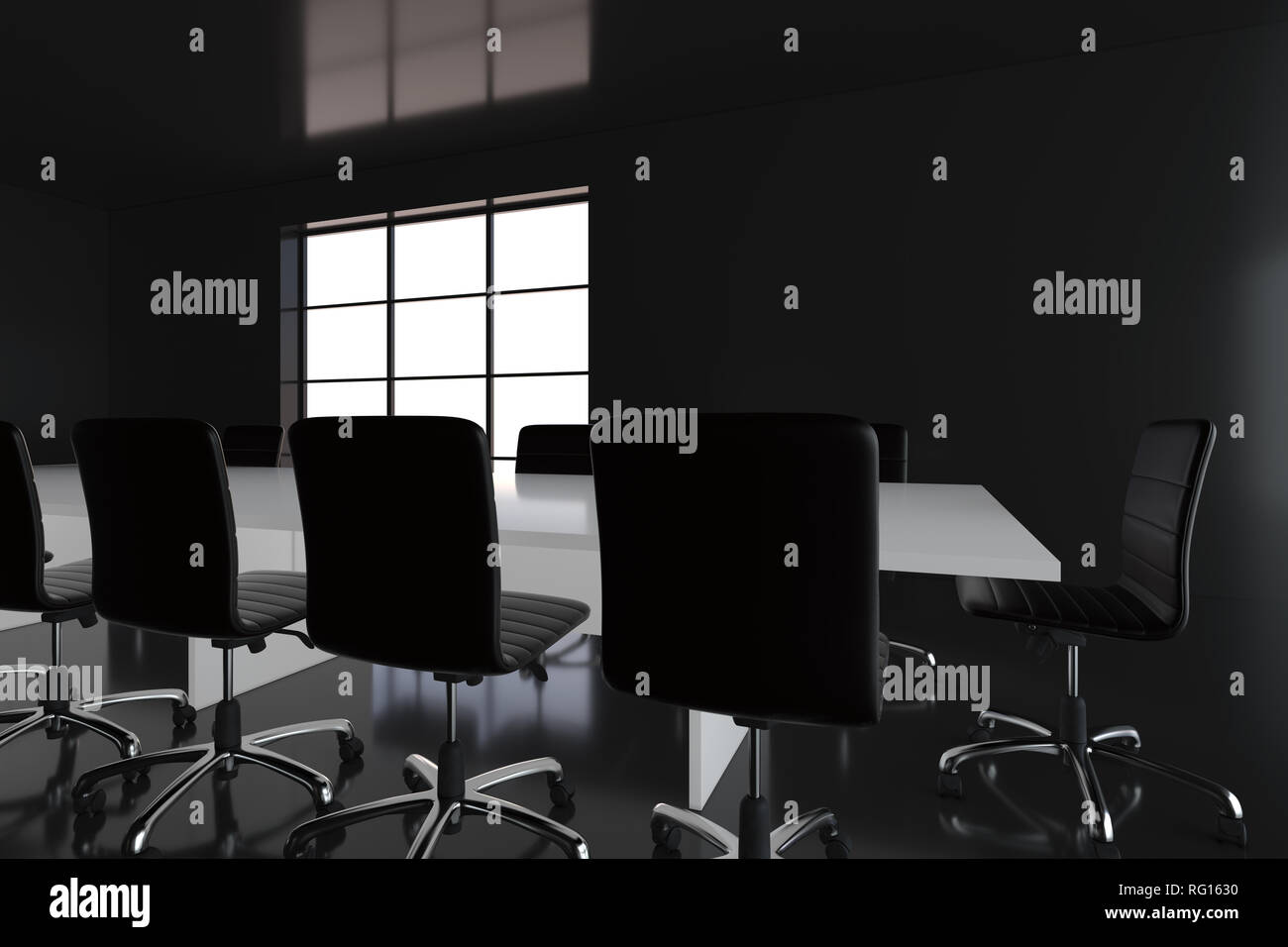 Black meeting room with panoramic window. 3d rendering Stock Photo - Alamy