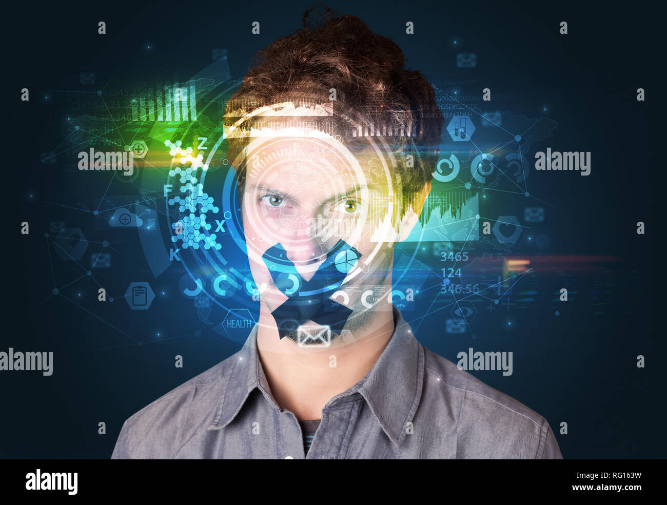 Biometric identification and Facial recognition system concept Stock ...
