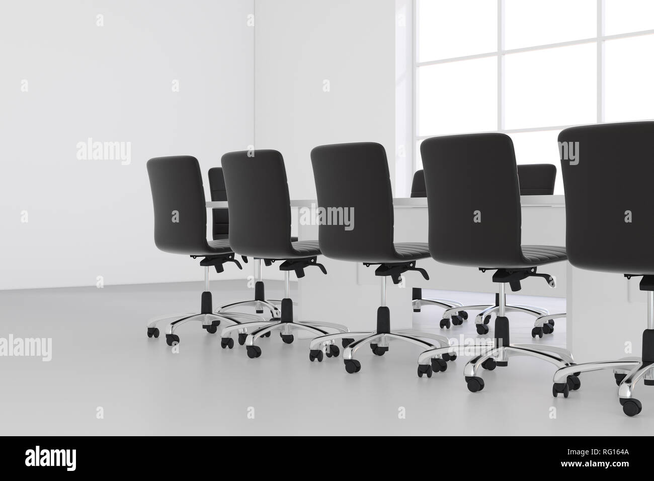 Modern simple office interior with glass window, blank wall with copy ...