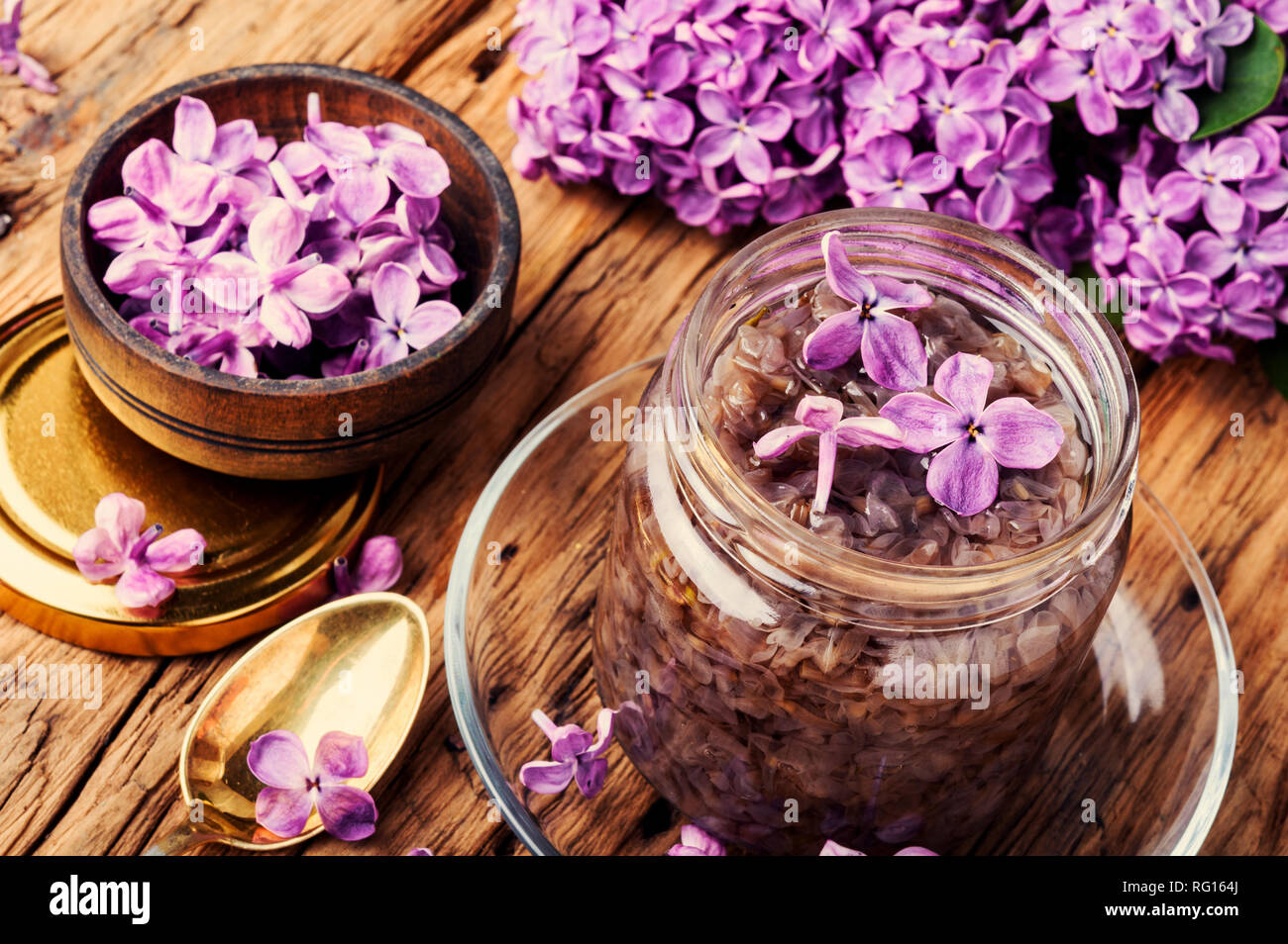 Homemade spring jam of lilac petals. Medicinal jam Stock Photo - Alamy