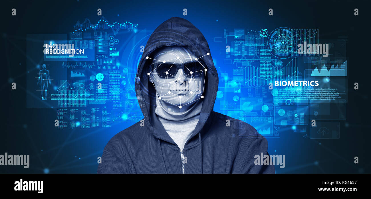 Biometric verification - young man face recognition concept Stock Photo ...