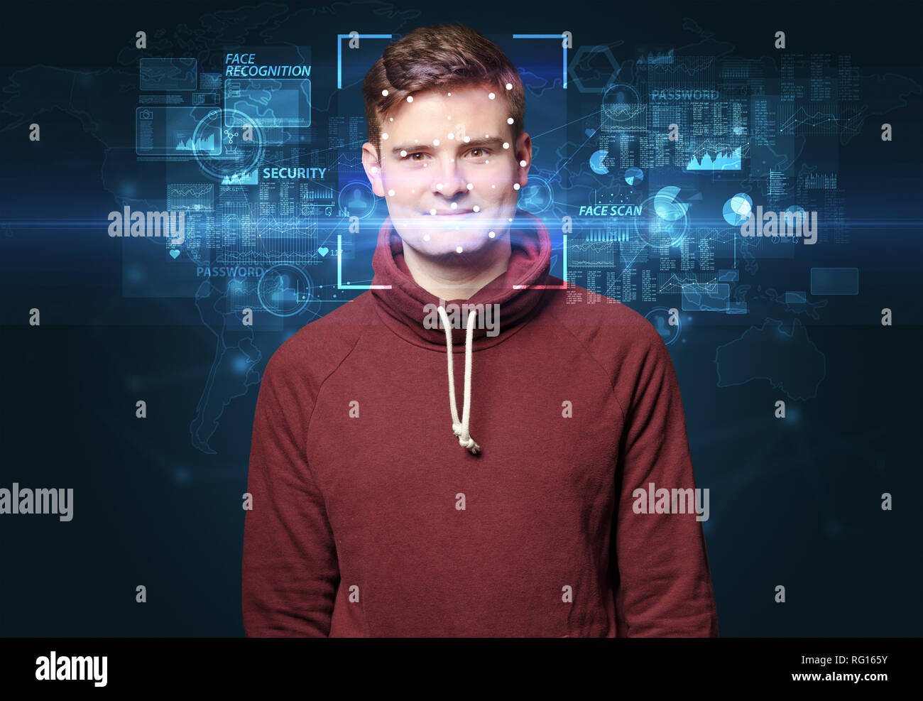 Biometric verification. Face recognition with several points Stock ...
