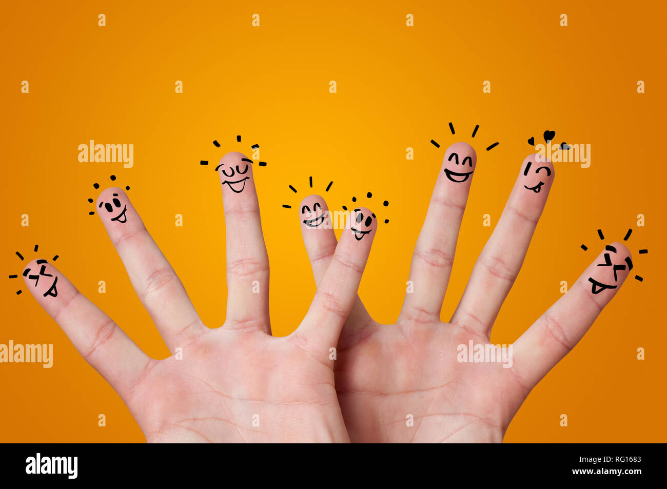 Waggish happy fingers with team building concept Stock Photo - Alamy