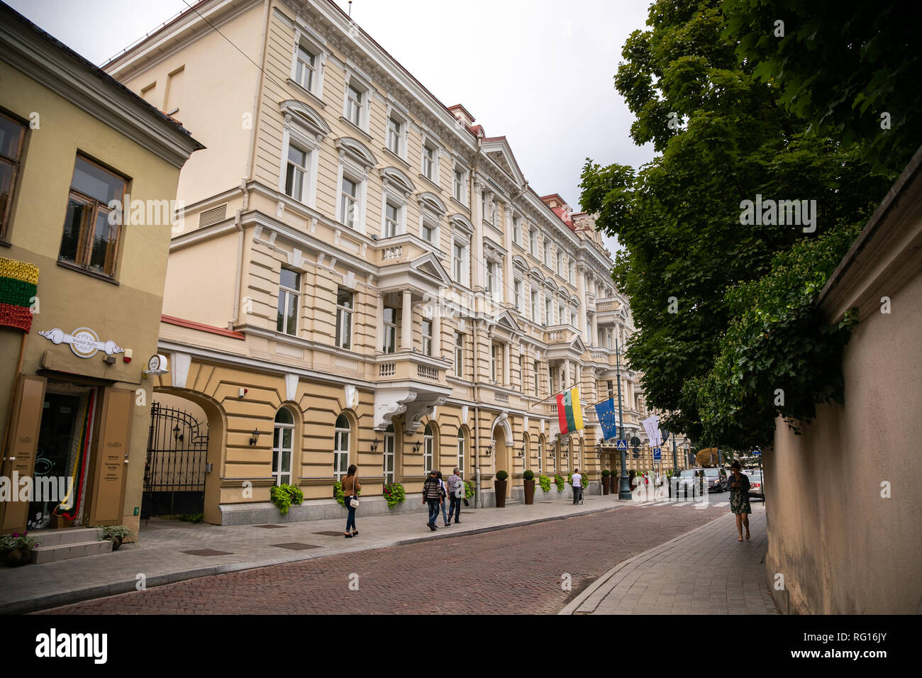Pedestrian street in the old town of Vilnius, capital of Lithuania ...