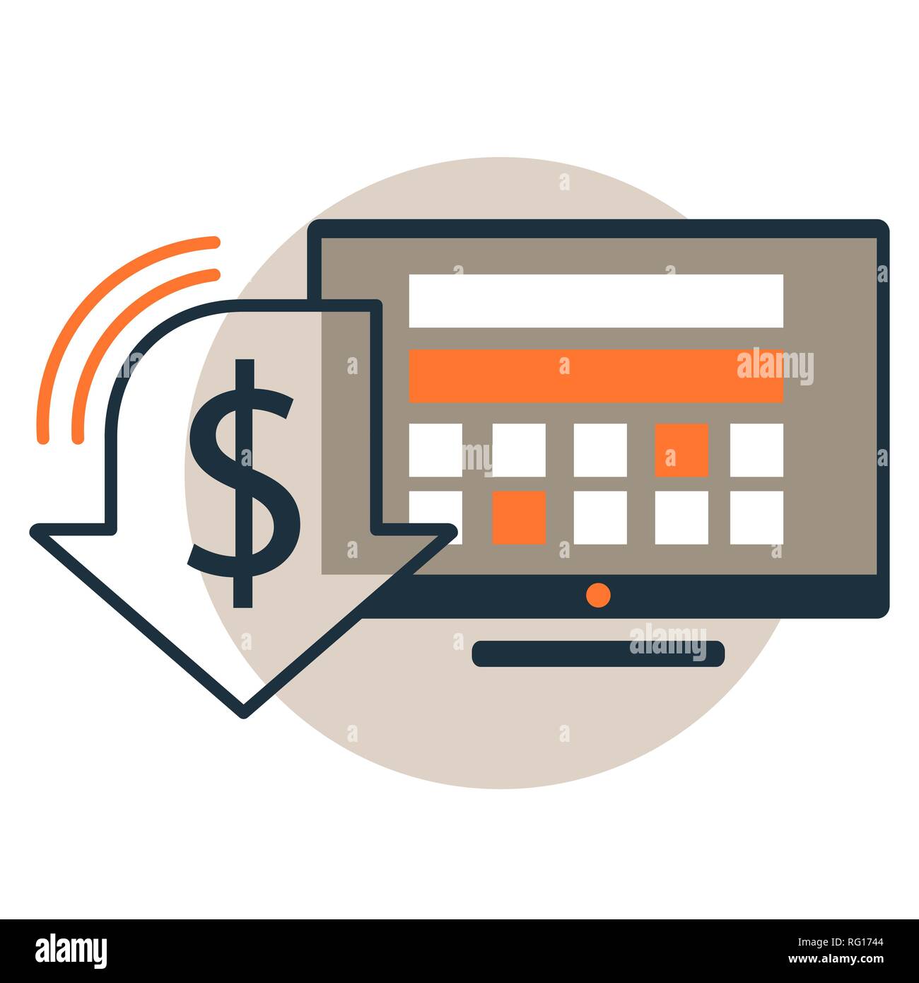 Computer monitor with dollar value decrease symbol. Vector icon Stock Vector Image & Art - Alamy
