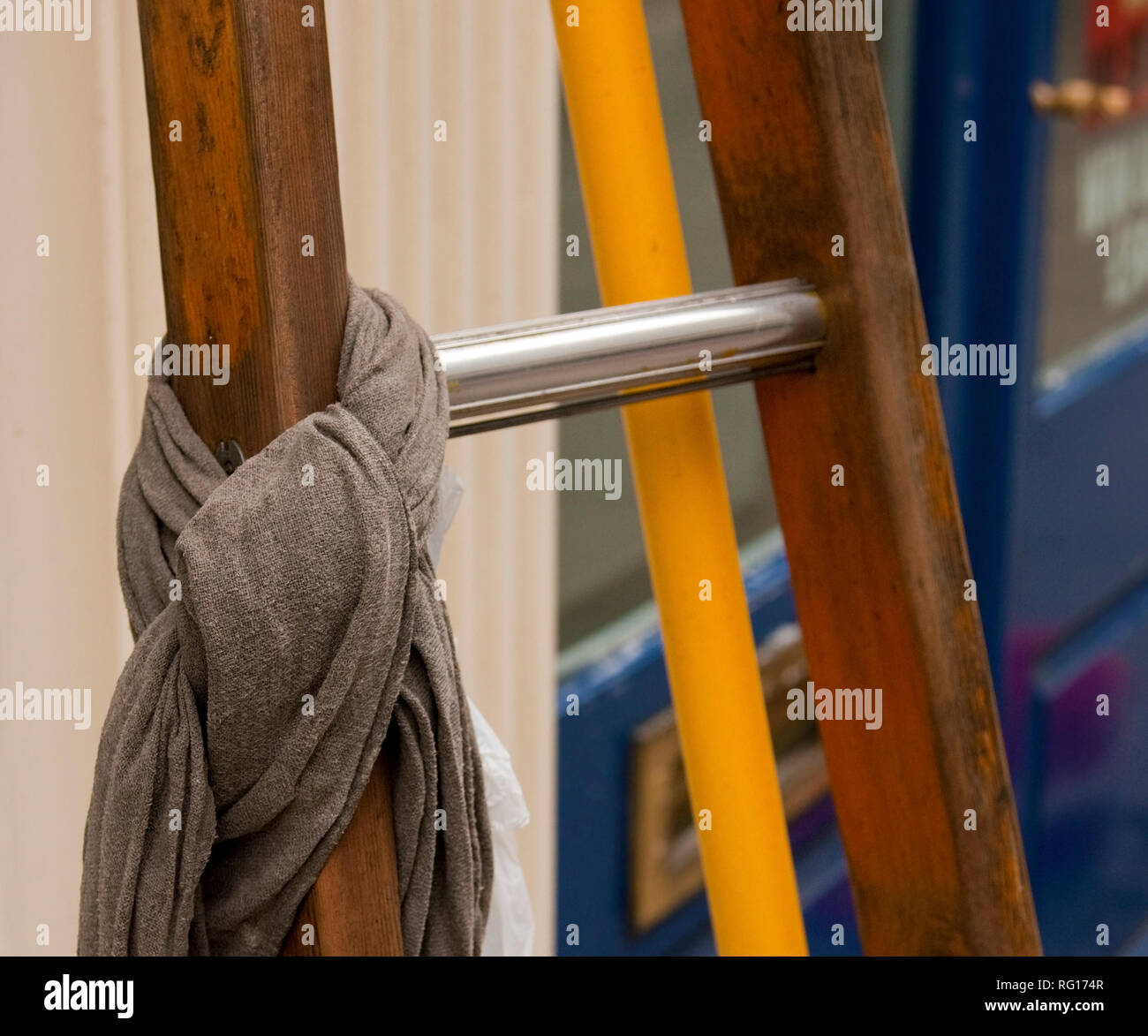 Window cleaners ladder and rag Stock Photo - Alamy