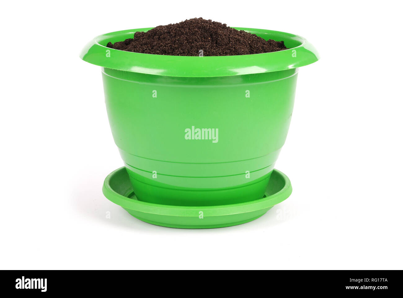 Green Plastic Flower Pots on White Background Stock Photo - Alamy