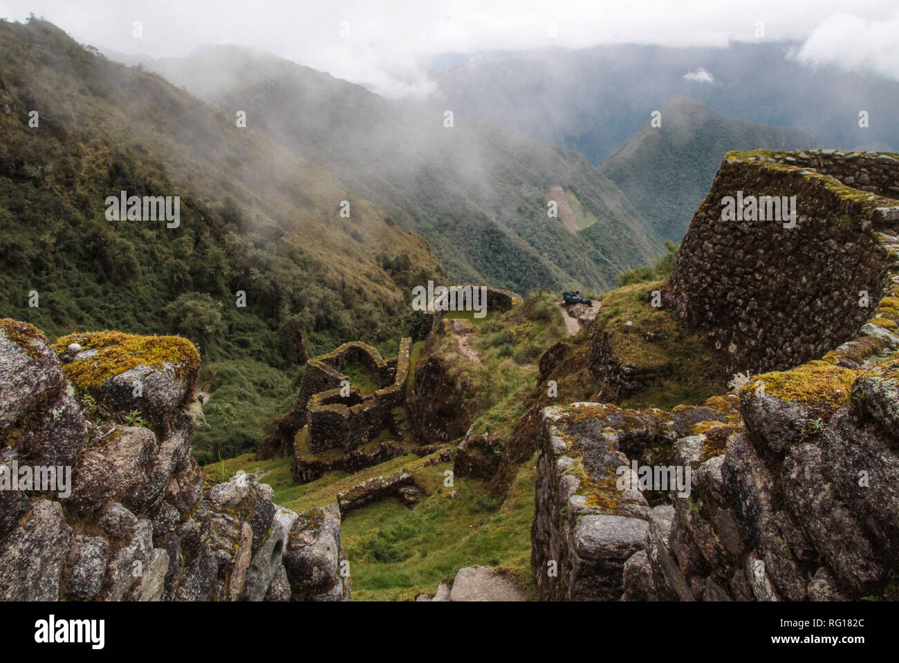 Panoramic view of Machu Picchu, the world famous ancient inca city, hidden in the cloud forest ...