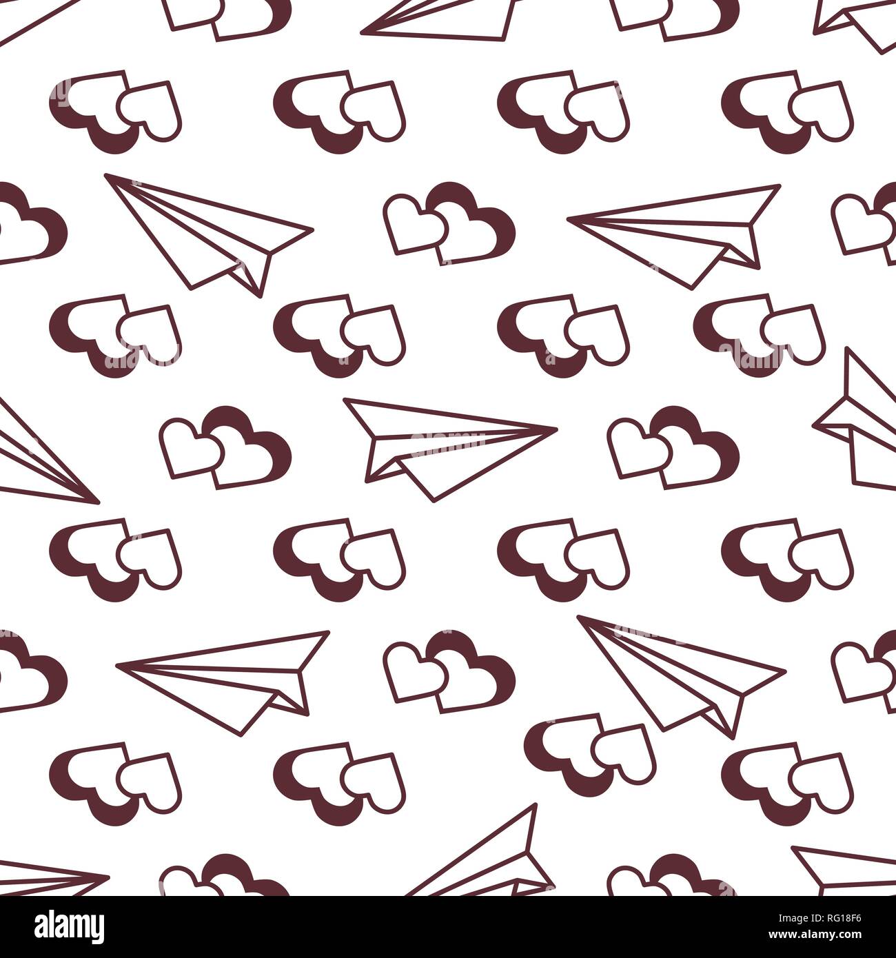 Seamless pattern with paper airplane, hearts. Greeting card happy ...