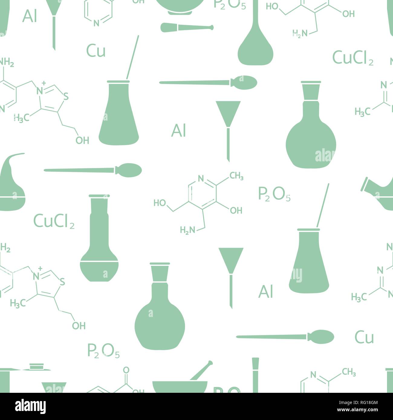 Scientific vector seamless pattern with flasks, test tubes, beakers ...