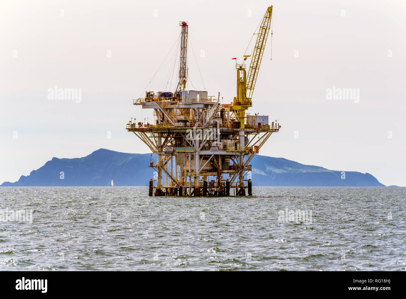Oil Platform Gina stands high above the Pacific Ocean surface with ...