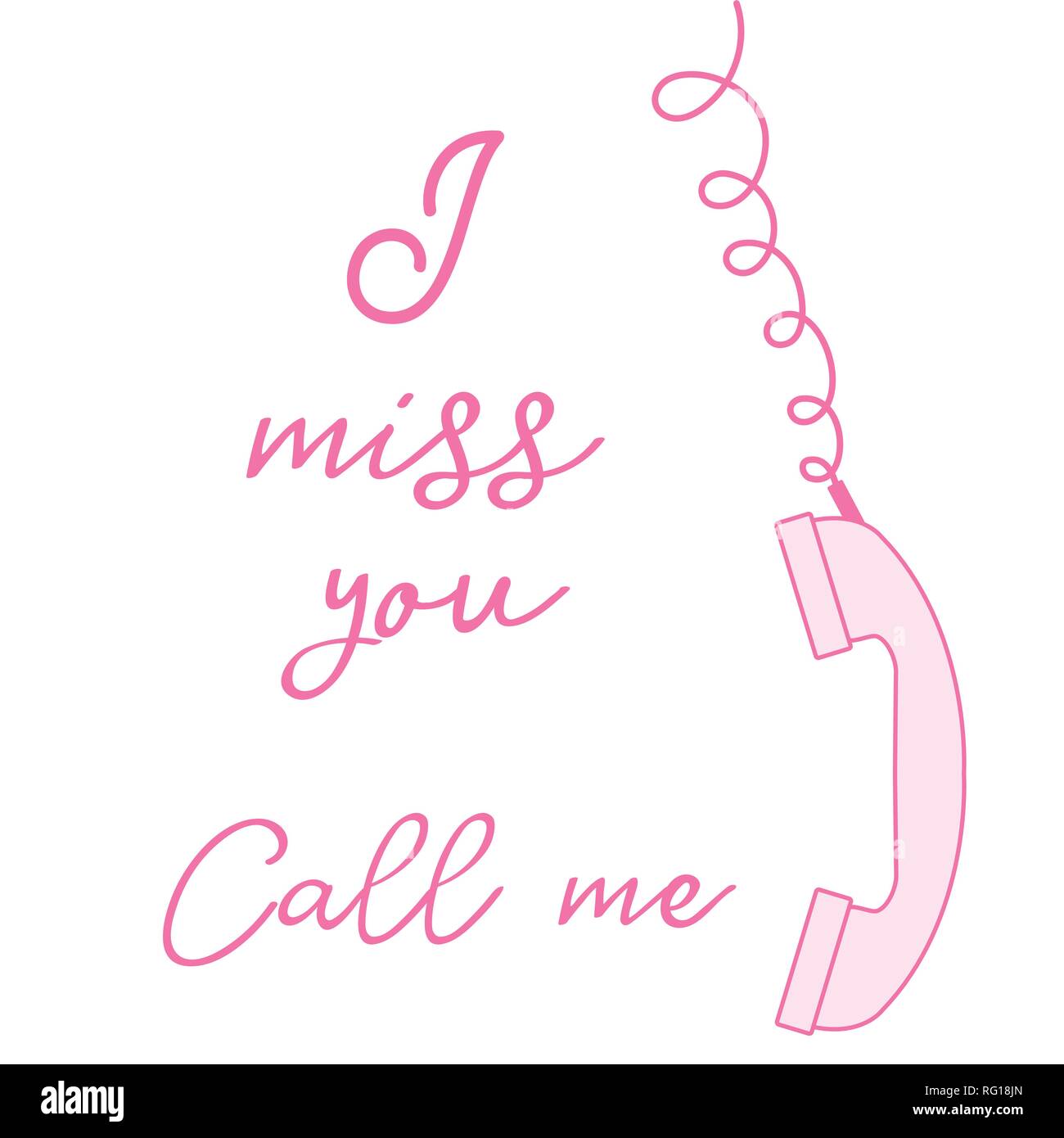 Vector illustration with handle handset. Inscription i miss you call me ...
