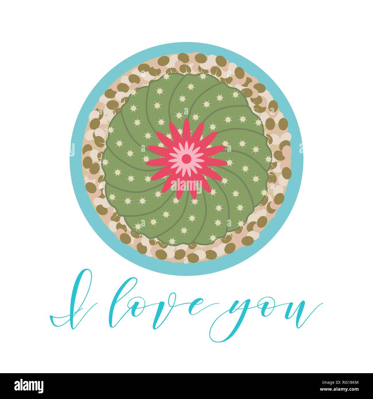 Vector illustration with blooming cactus and inscription I love you ...