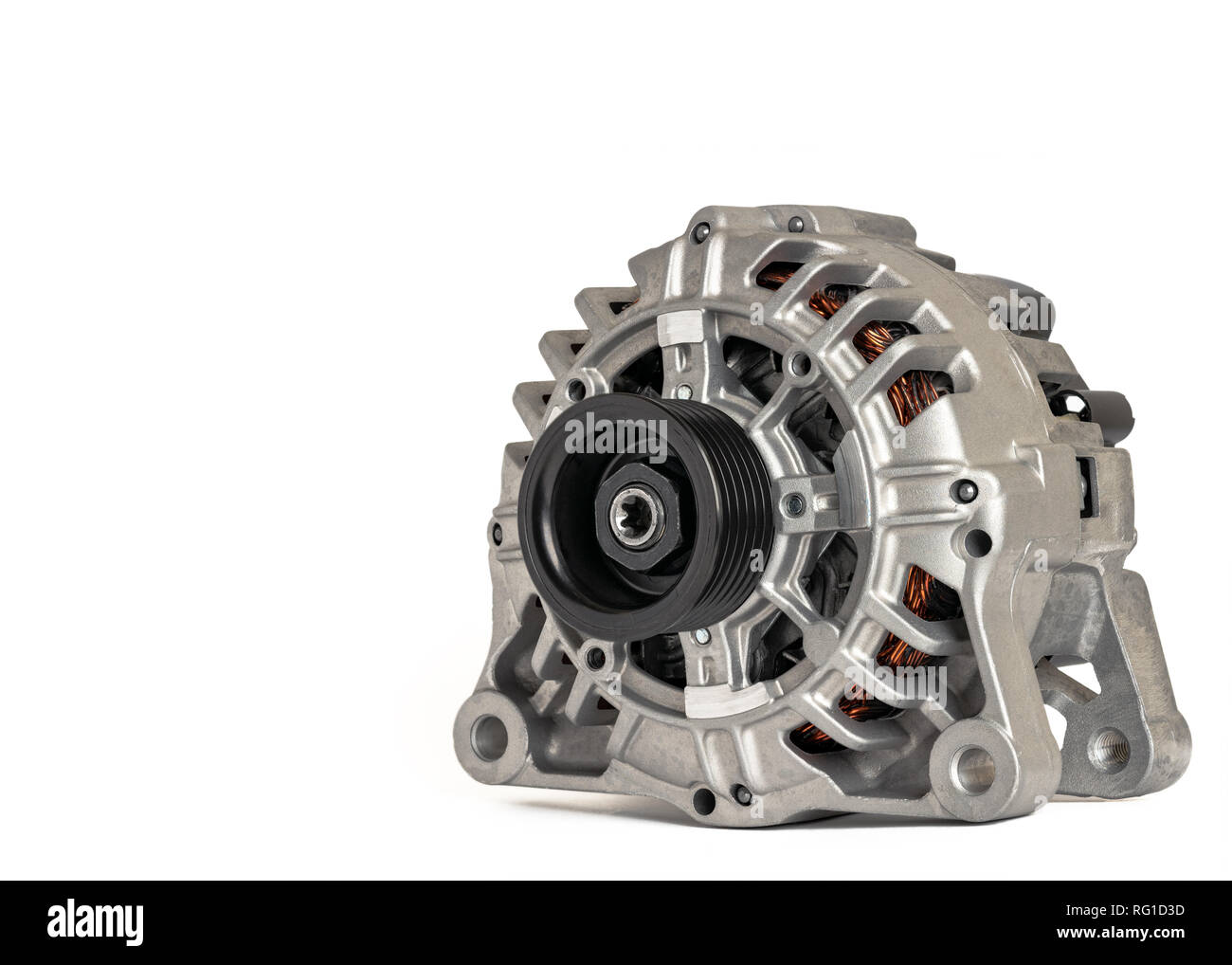 Car power generation. New car generator on a white background in high ...