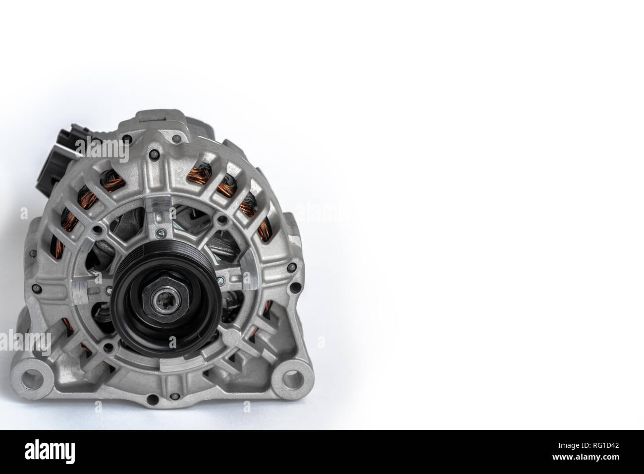 Car power generation. New car generator on a white background in high ...