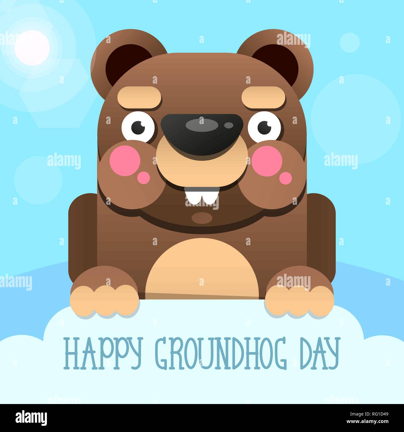 Happy Groundhog Day design with cute groundhog. Vector illustration ...