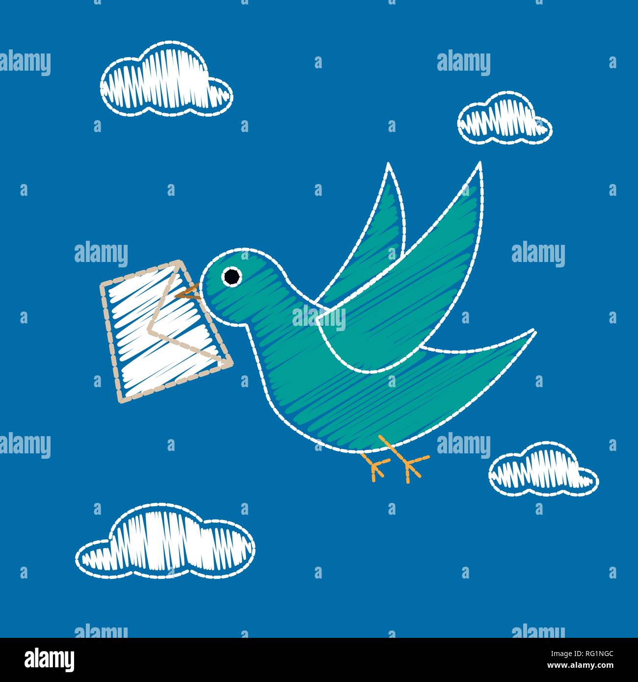 Vector banner with dove, envelope and text mail love. Thin line flat ...