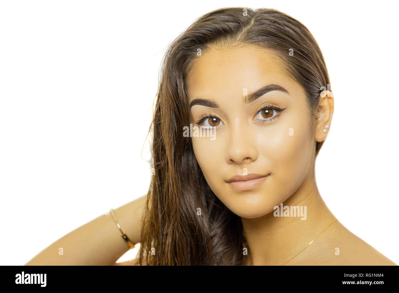 Mixed race young woman face portrait isolated on white background Stock ...