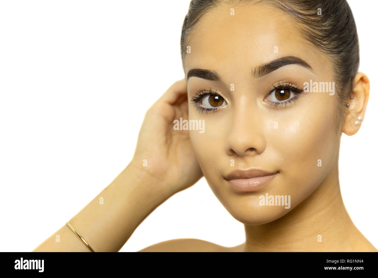 Mixed race young woman face portrait isolated on white background Stock ...