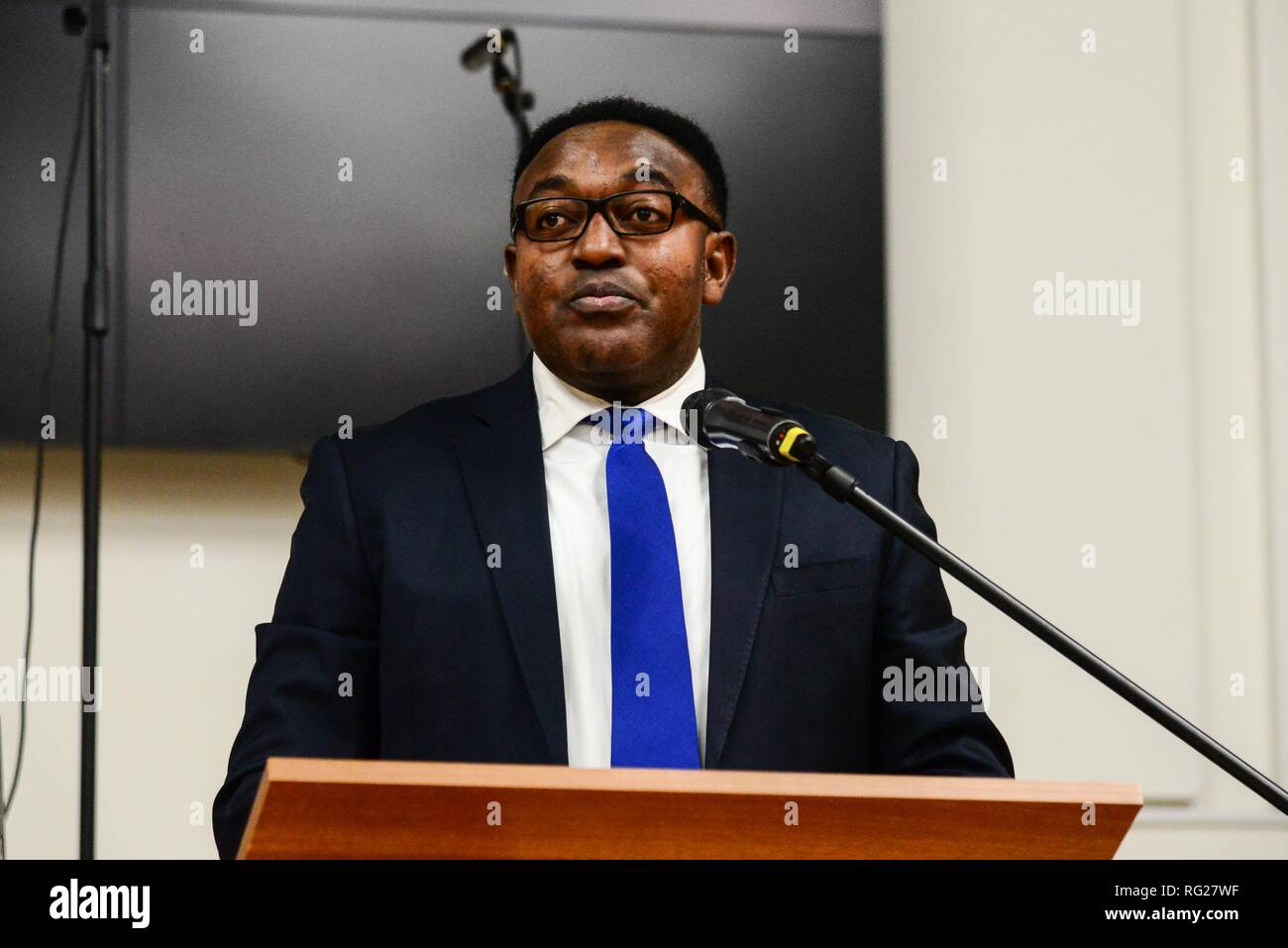 London,UK. 27th Jan 2019. Okito Tongomo from Congolese Refugees Support ...