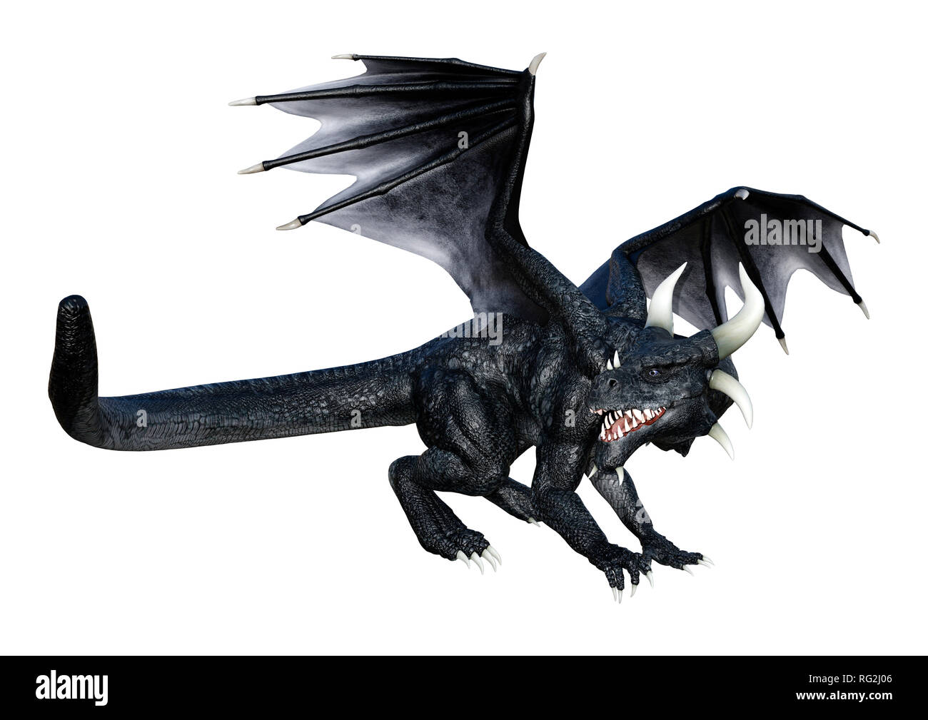3D rendering of a black fantasy dragon isolated on white background ...